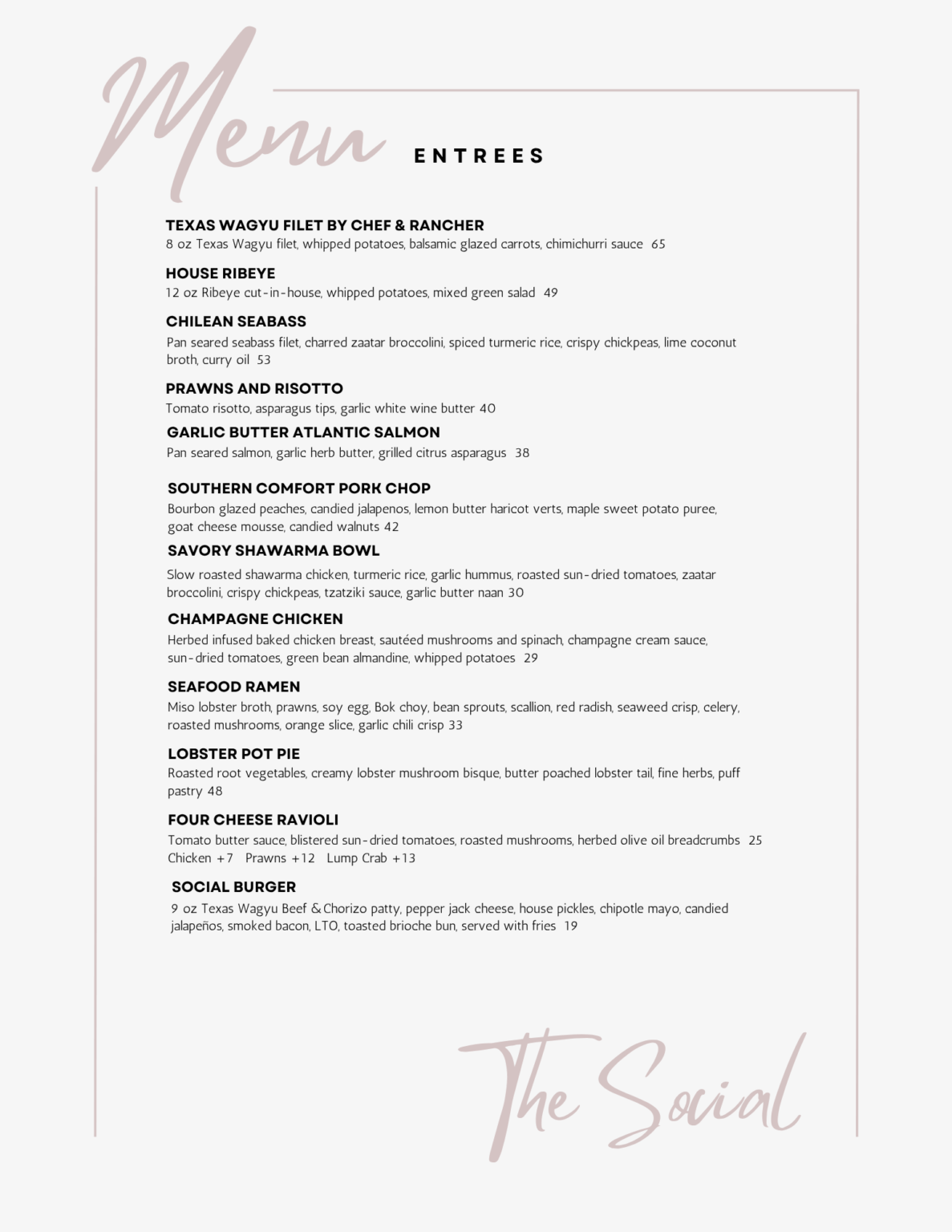 Menus - The Social